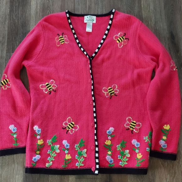 quaker factory | Sweaters | Quacker Factory Coral Floral Knit Cardigan ...